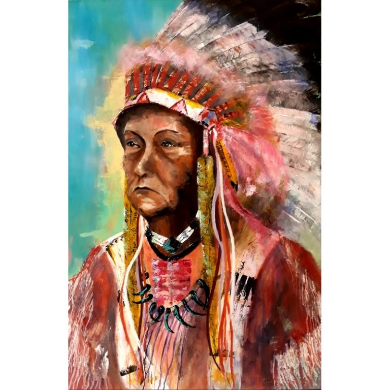 Tableau 120 x 80 : Portrait d’un Chef Indien | La Galerie de CheNel